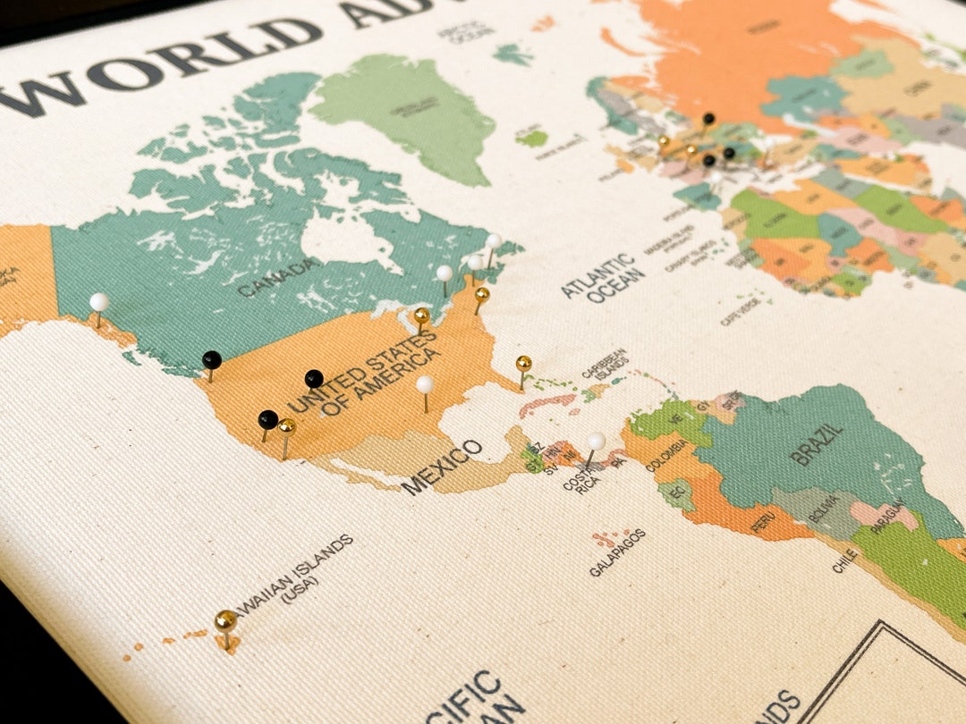 World Map With Push Pins to Track Travel, Personalized Map, Customized ...