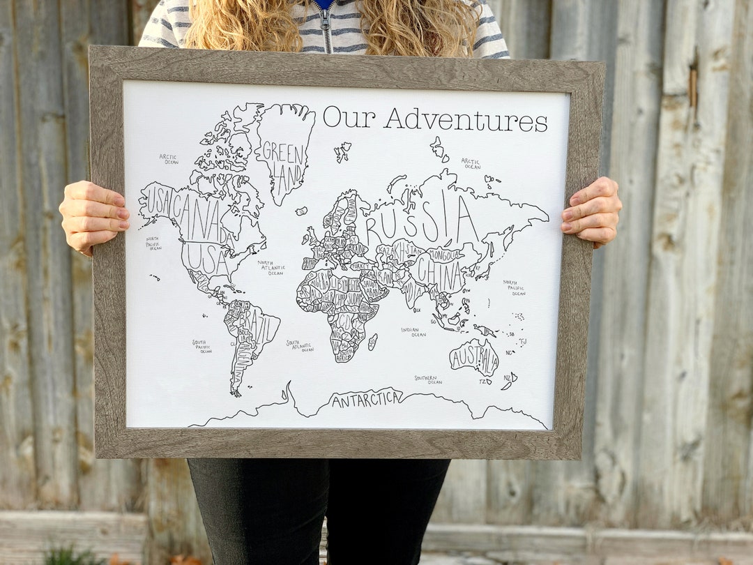 Personalized Push Pin World Map: Travel Tracker Canvas Art, Hand Drawn ...