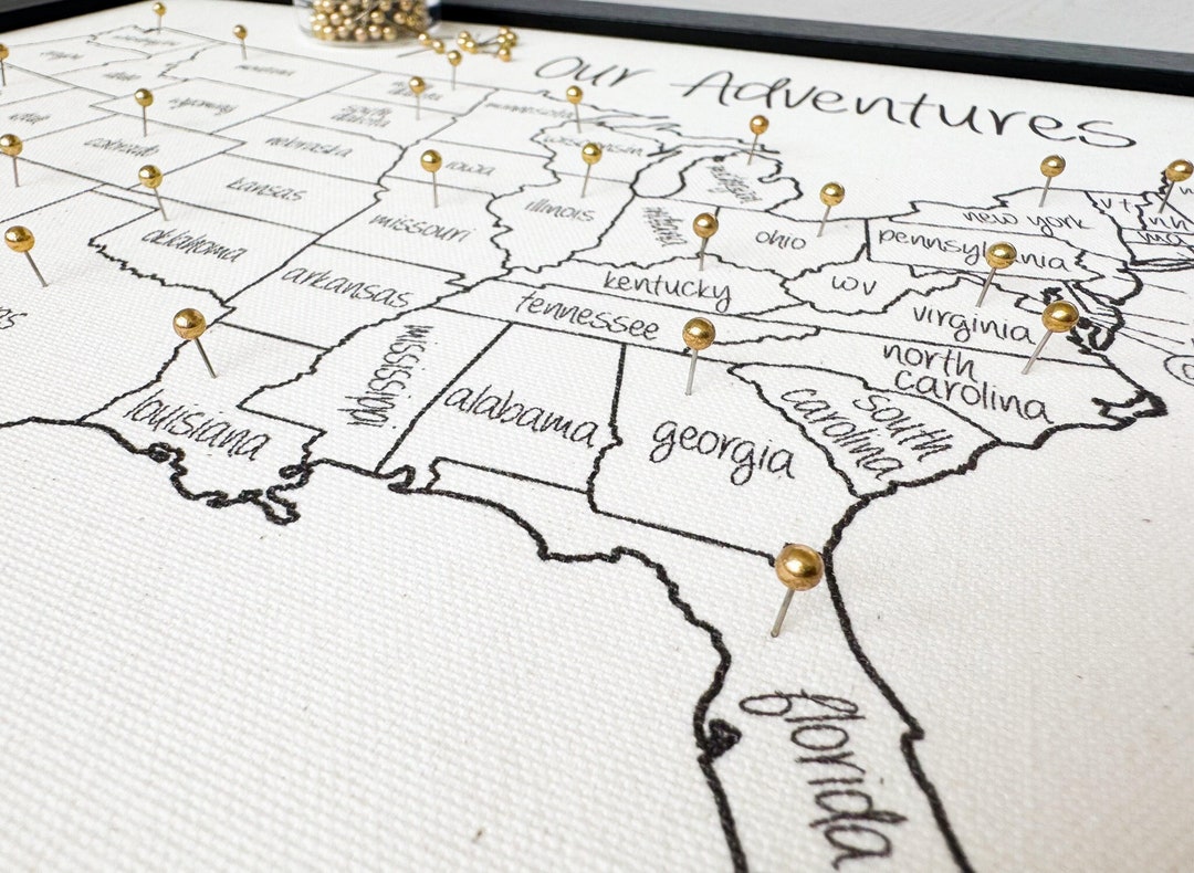 USA Push Pin Travel Map: Framed Cotton Canvas Adventure Tracker ...