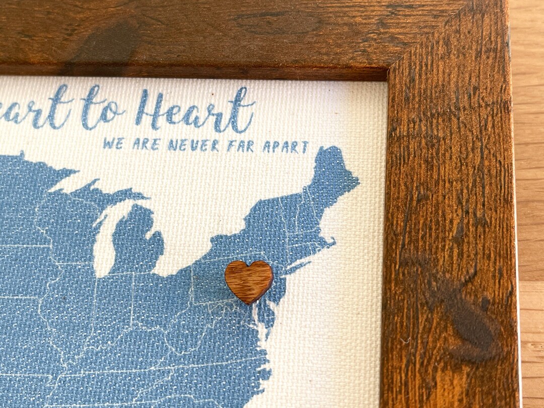 CUSTOM Mini Push Pin Map, Heart Pins, Small Framed USA, Family ...