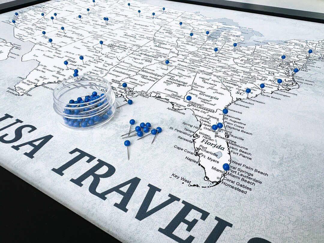 Personalized Push Pin US Travel Map: Major Cities & State Capitals ...