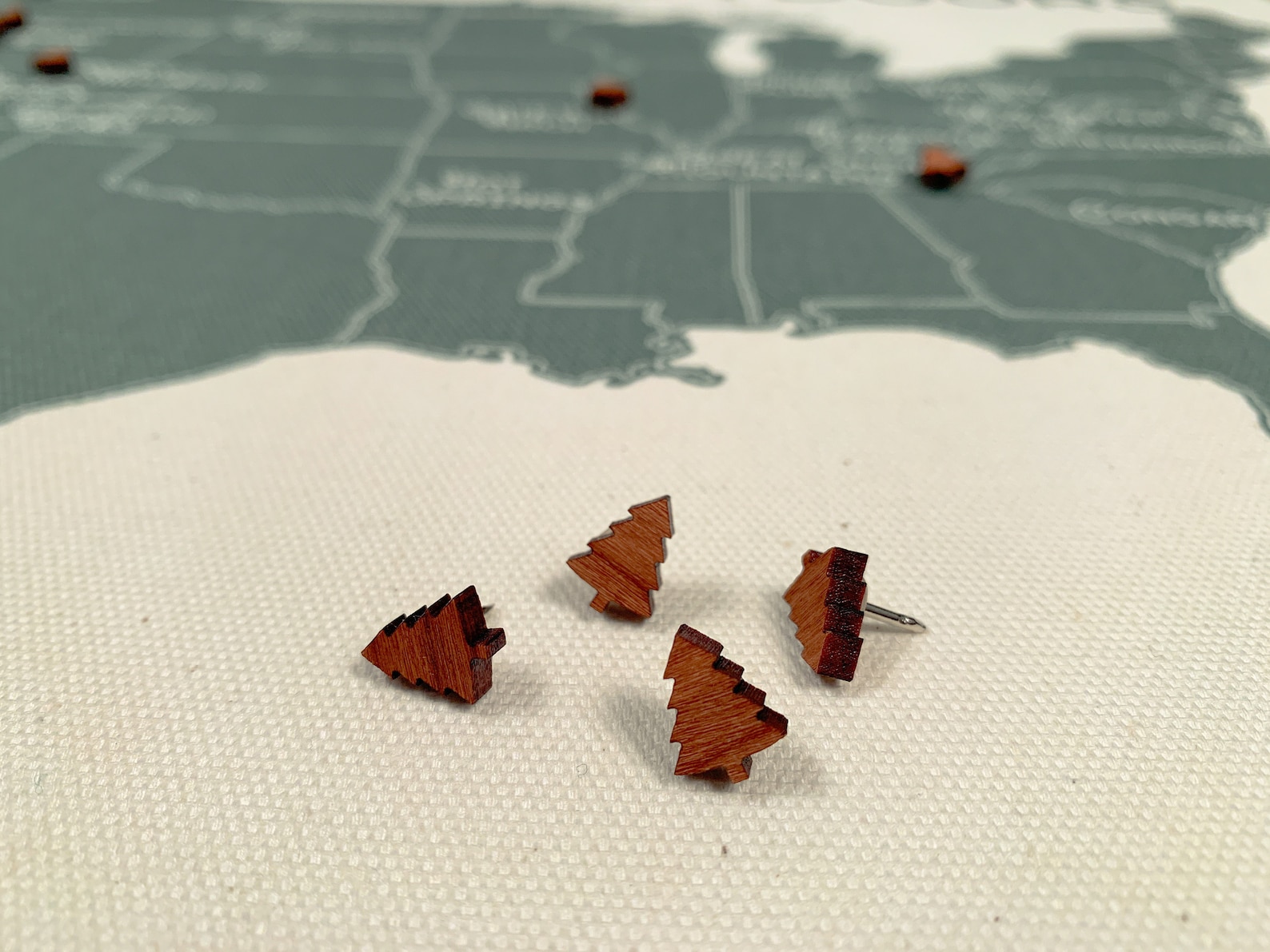 Wooden Pine Tree Push Pins: US Map Tacks, Office Decor, Handmade in the ...