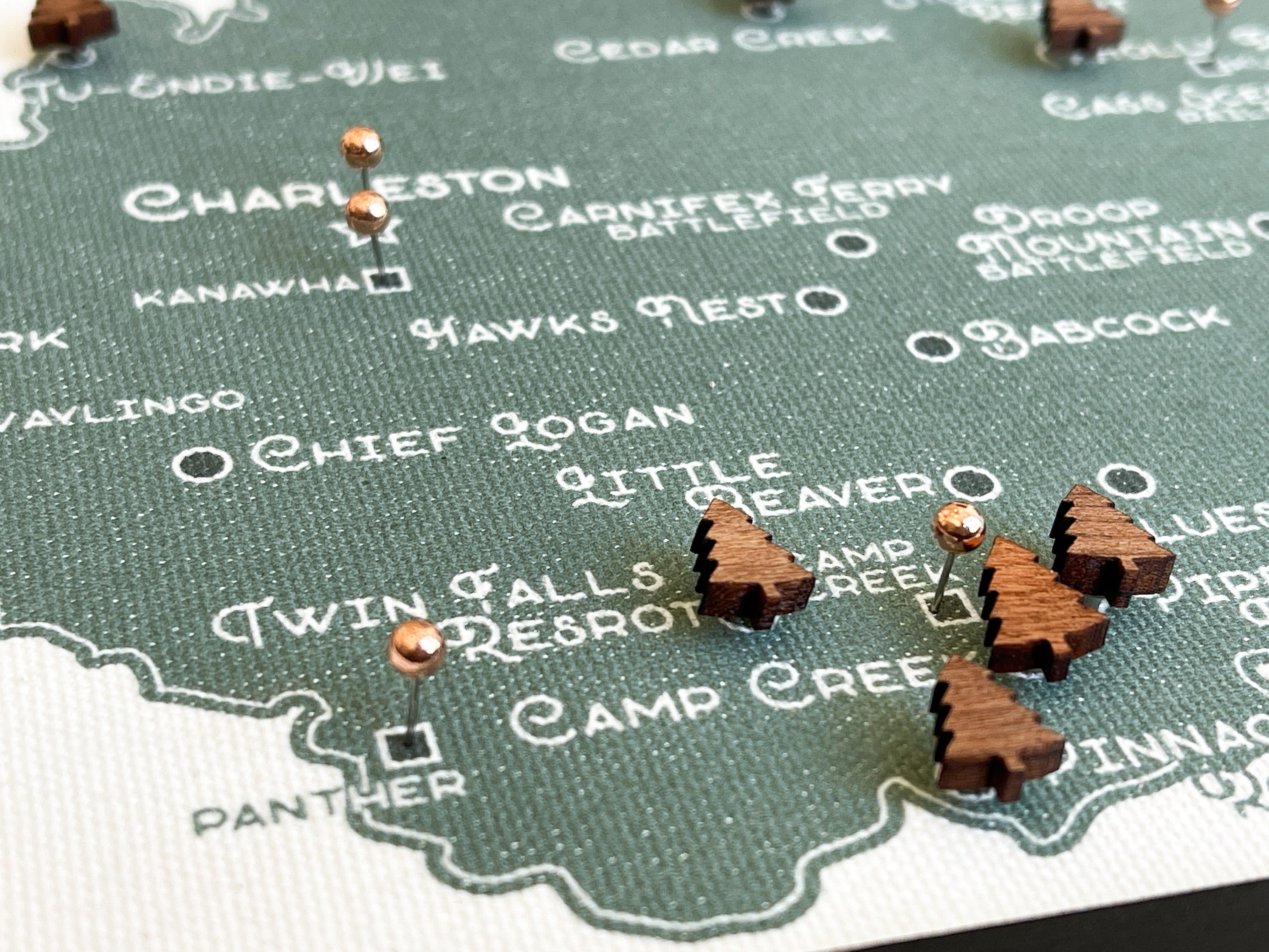 West Virginia State Park Push Pin Map, Wooden Tree Pins, Custom Wedding ...