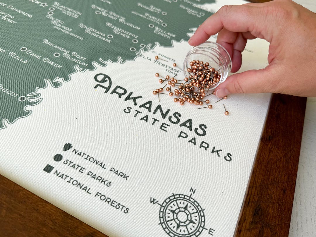 Arkansas State Parks Park Push Pin Map With Wooden Tree Push Pins ...