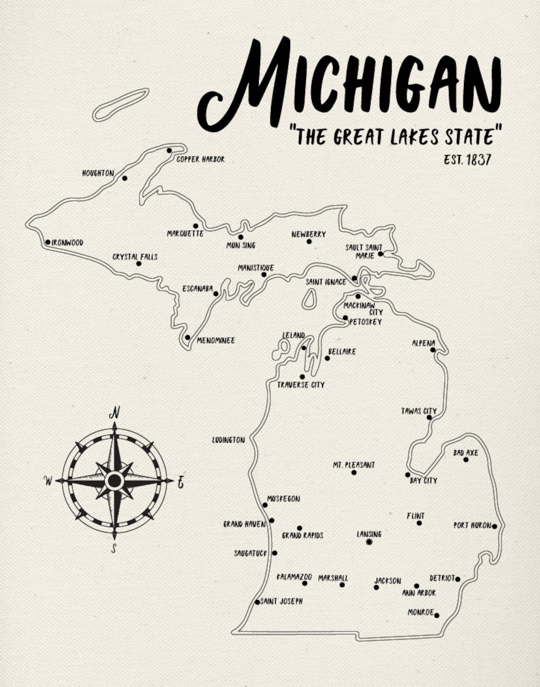 Michigan Map Custom Push Pin Map, Personalized Travel Map, Second ...