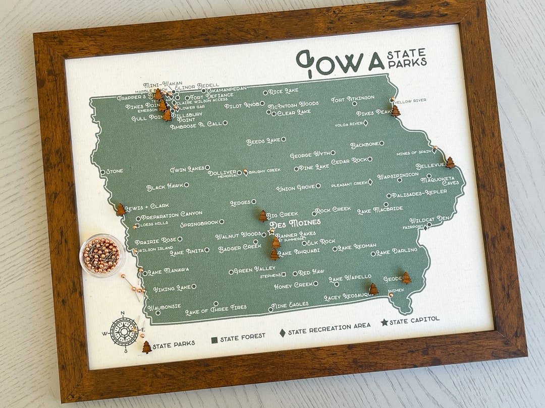 Iowa State Parks Push Pin Map: Framed Adventure Tracker - Etsy