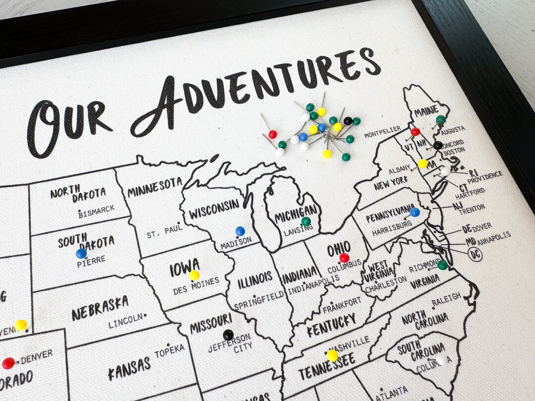 Push Pin Map With US States and Capitals, Personalized Gift Travel Map ...