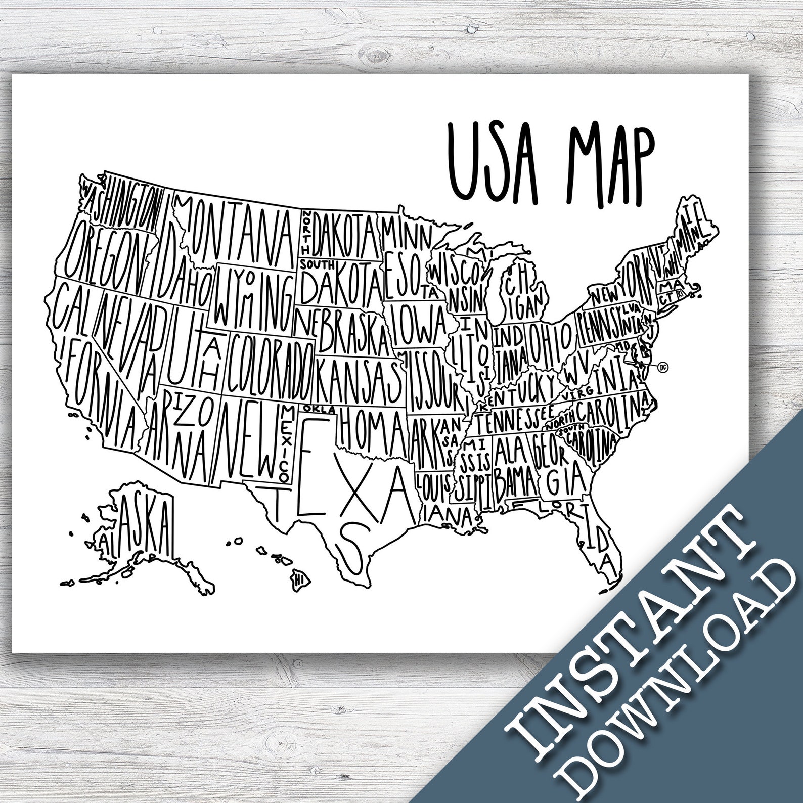 USA Map Printable Homeschool Decor Large Poster Art Print | Etsy