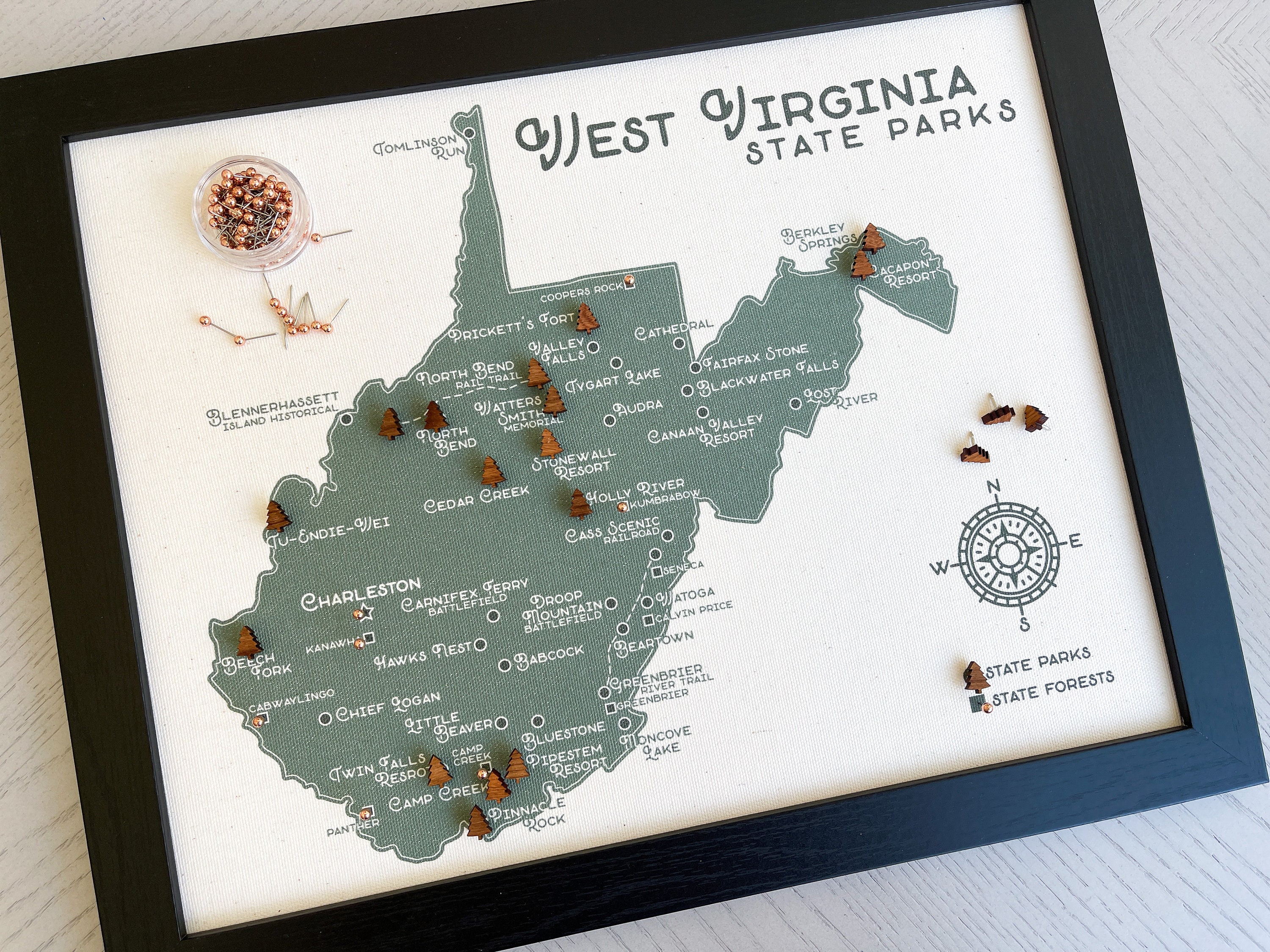 West Virginia State Park Push Pin Map, Wooden Tree Pins, Custom Wedding ...