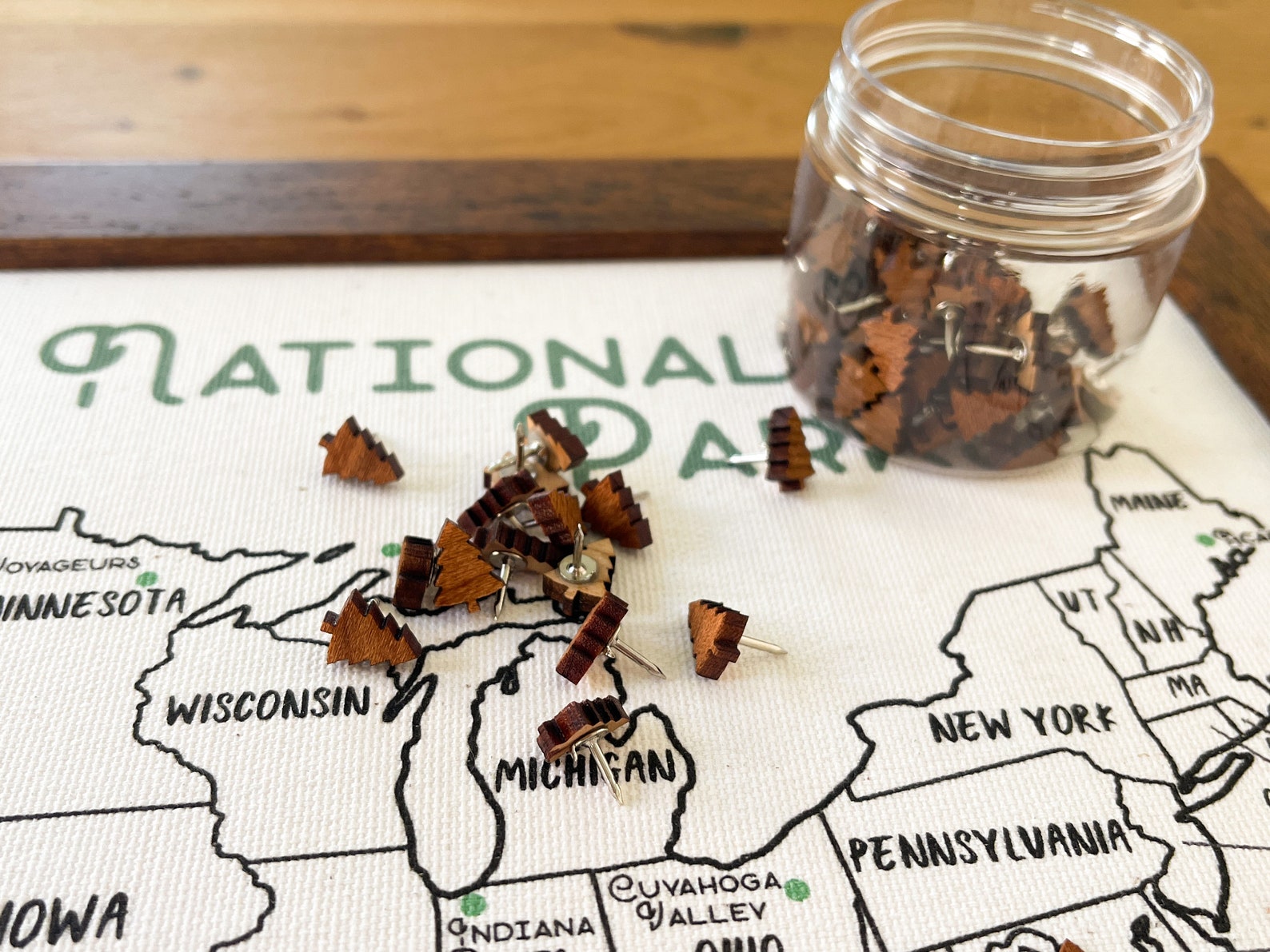 Wooden Pine Tree Push Pins: US Map Tacks, Office Decor, Handmade in the ...
