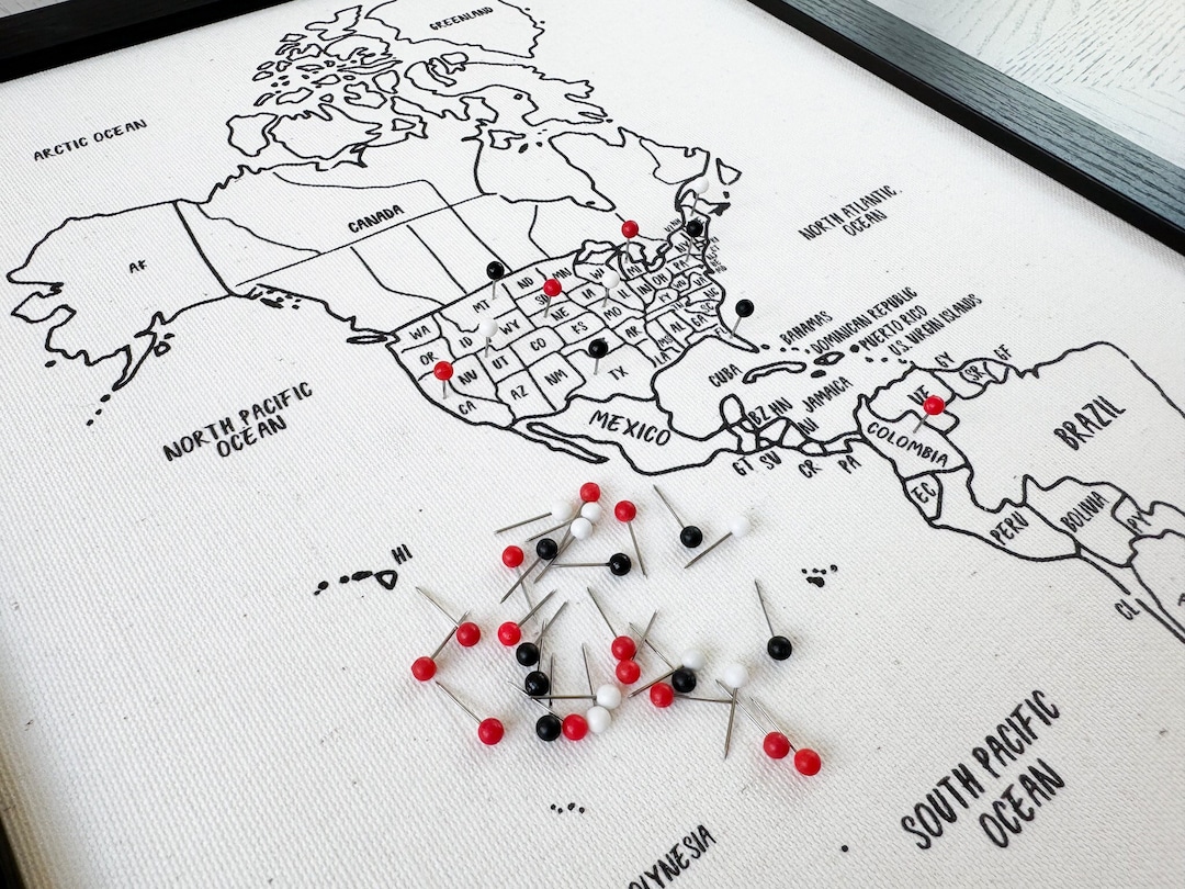 North & Central America Push Pin Map: Travel Tracker, Custom Canvas Art ...
