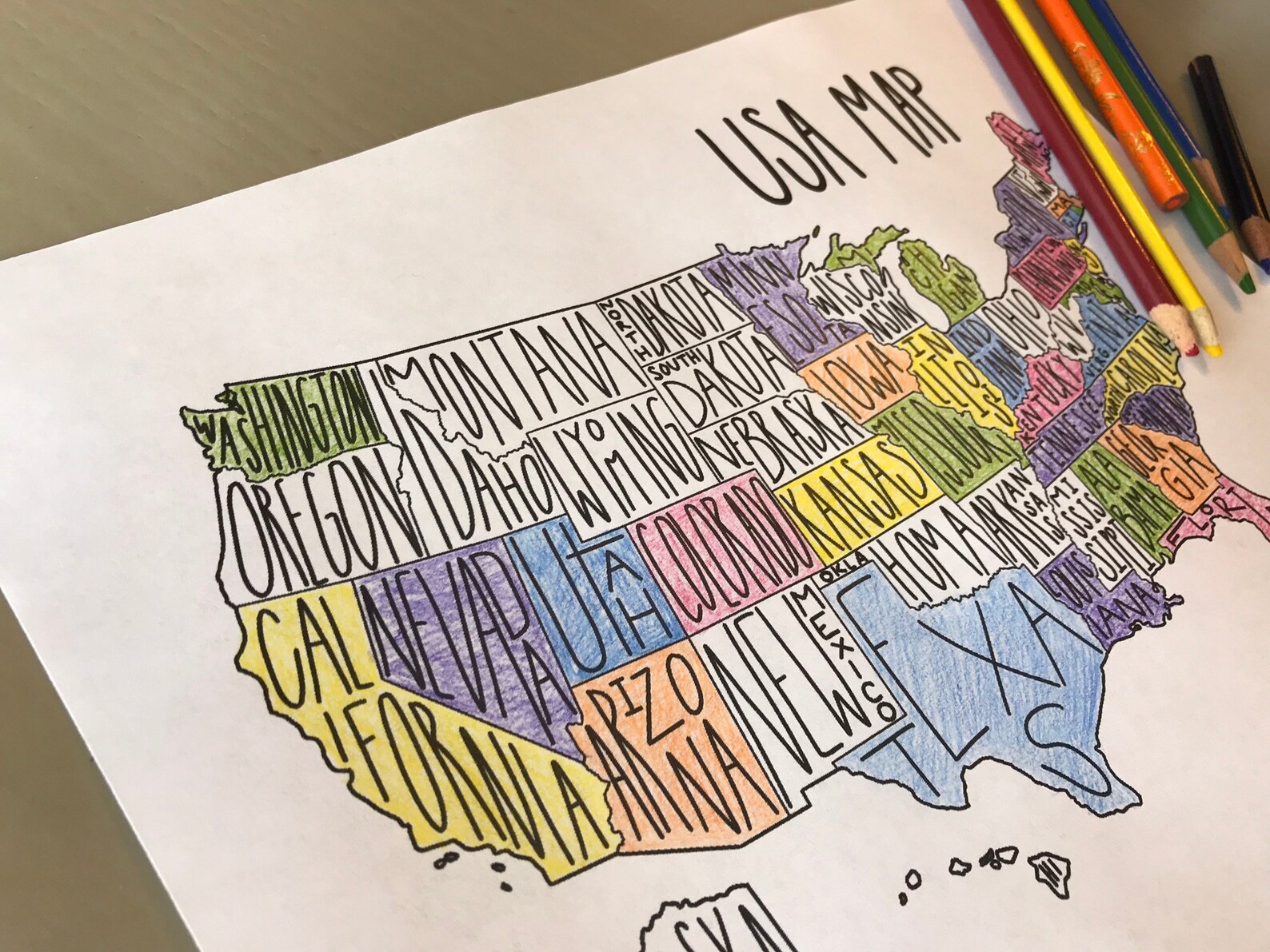 USA Map Printable Homeschool Decor Large Poster Art Print | Etsy