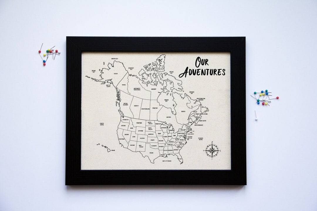 Custom USA and Canada Push Pin Map, Personalized Travel Map, Gift ...