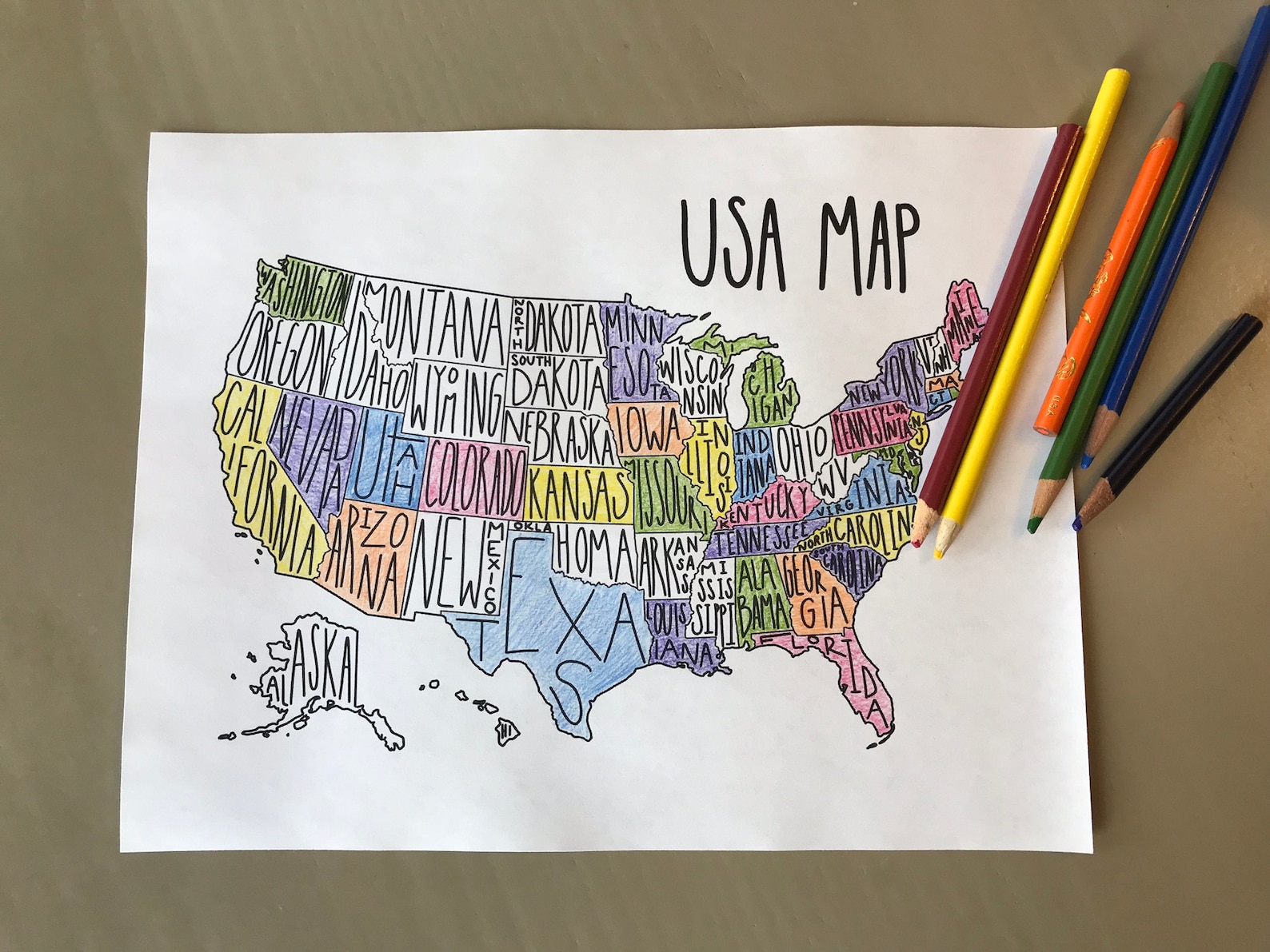 USA Map Printable Homeschool Decor Large Poster Art Print | Etsy