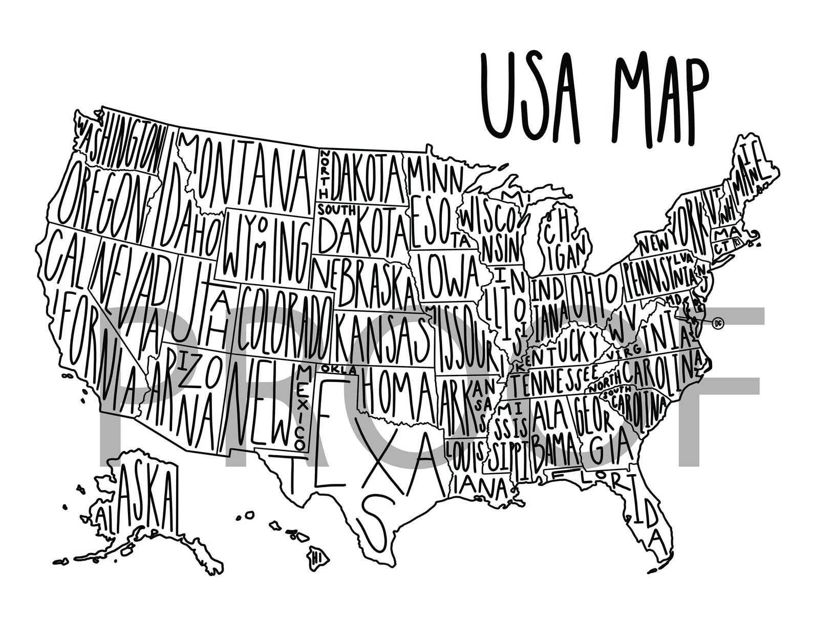 USA Map Printable Homeschool Decor Large Poster Art Print | Etsy