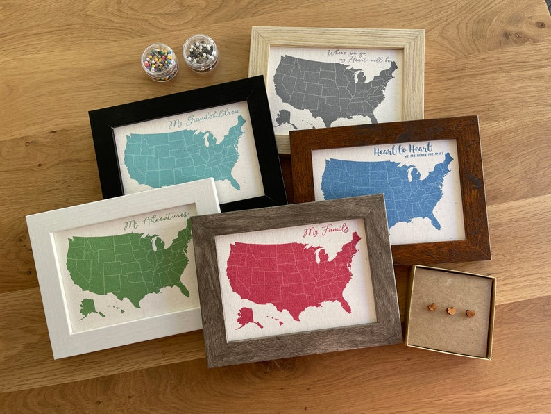 CUSTOM Mini Push Pin Map Small Space Framed USA Grandkids - Etsy