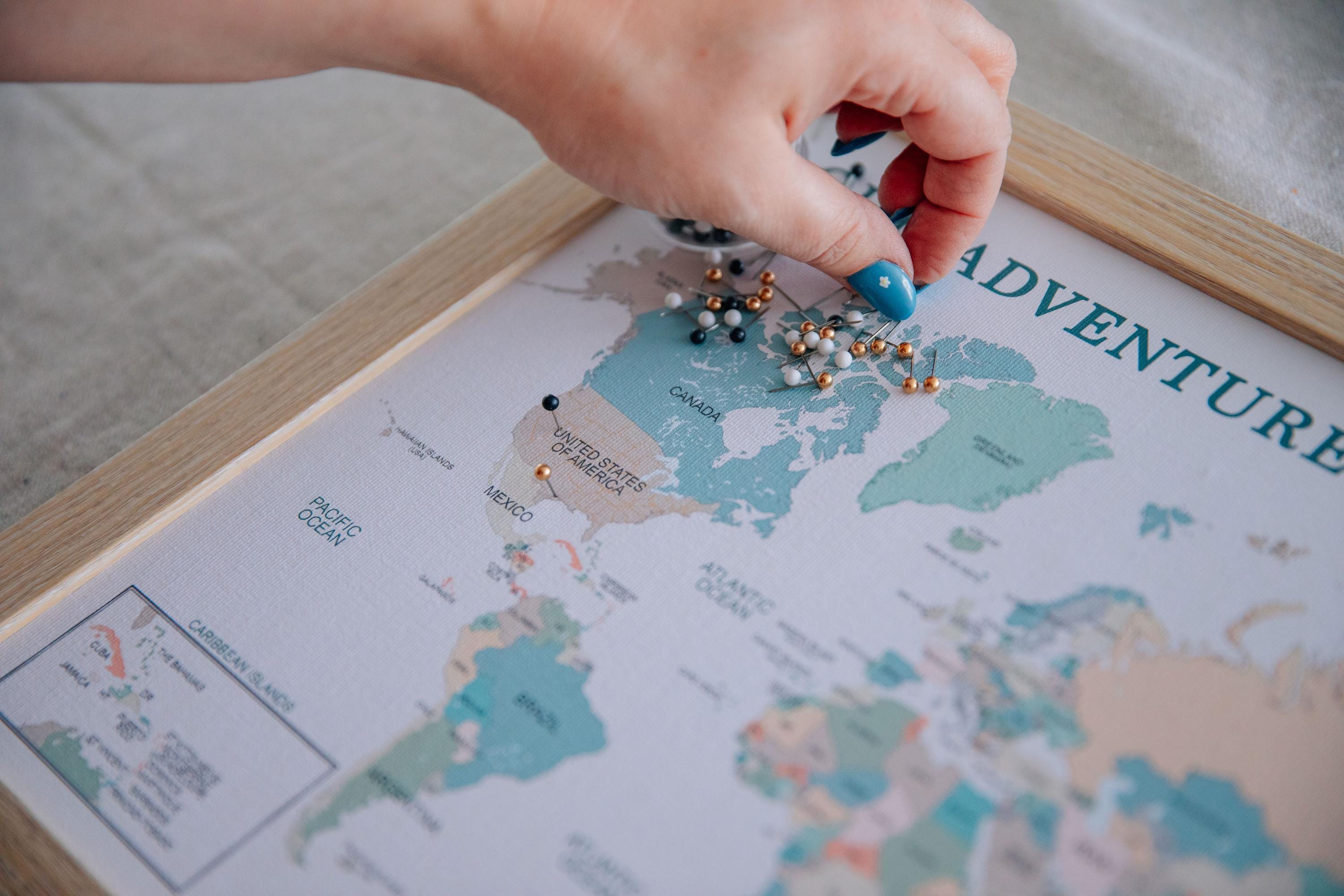 DIY World Travel Push Pin Map, High Detailed Map, Personalized Cotton ...