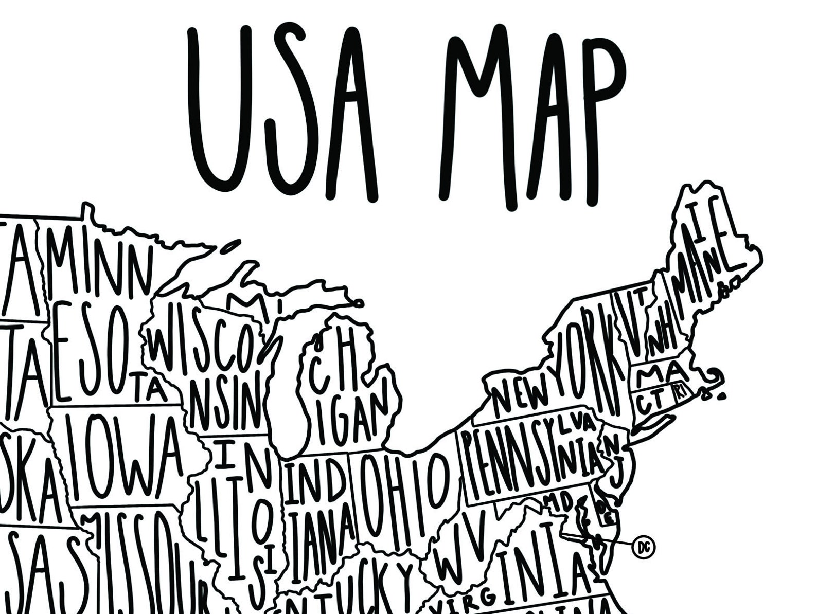 USA Map Printable Homeschool Decor Large Poster Art Print | Etsy