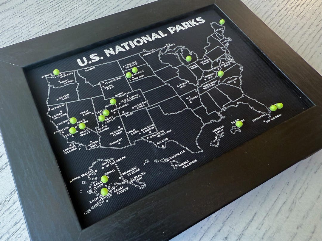 Mini National Parks Push Pin Map, Mini Travel Map, 5x7 Framed Map ...