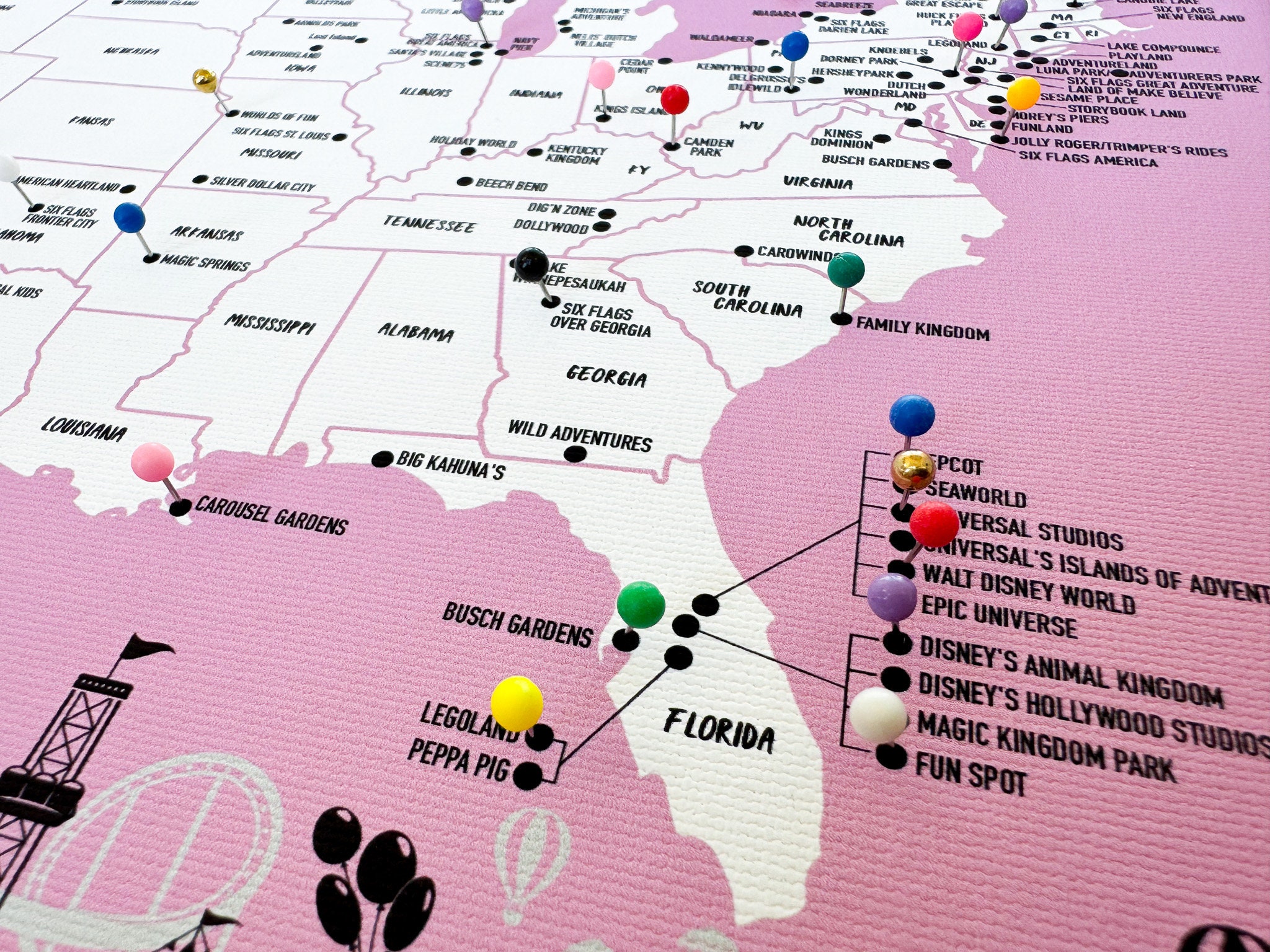 Amusement Park Push Pin Map: USA Theme Park Travel Tracker - Etsy