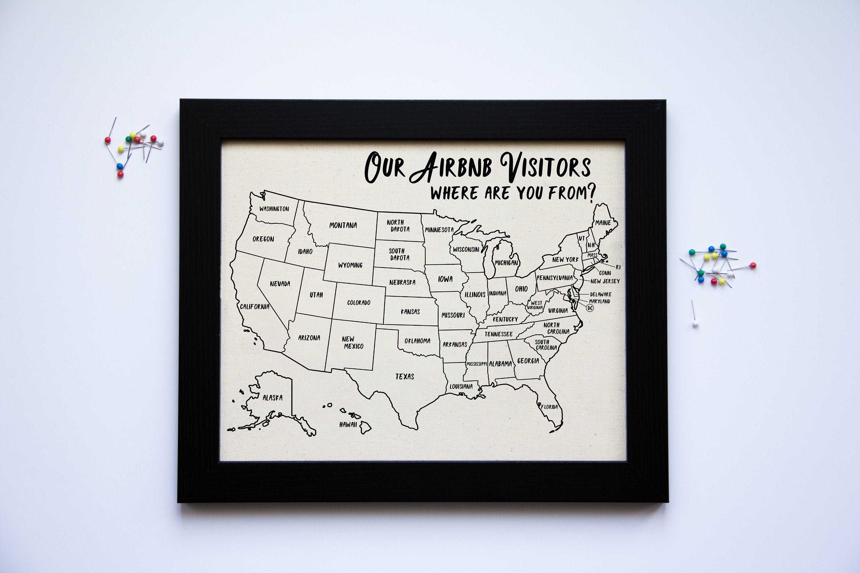 Vacation Rental Guest Map: USA Push Pin Canvas Sign, Rental Property ...