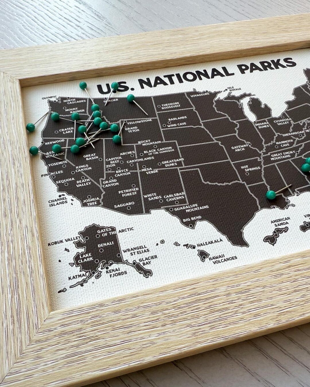 Mini National Parks Push Pin Map, Mini Travel Map, 5x7 Framed Map ...