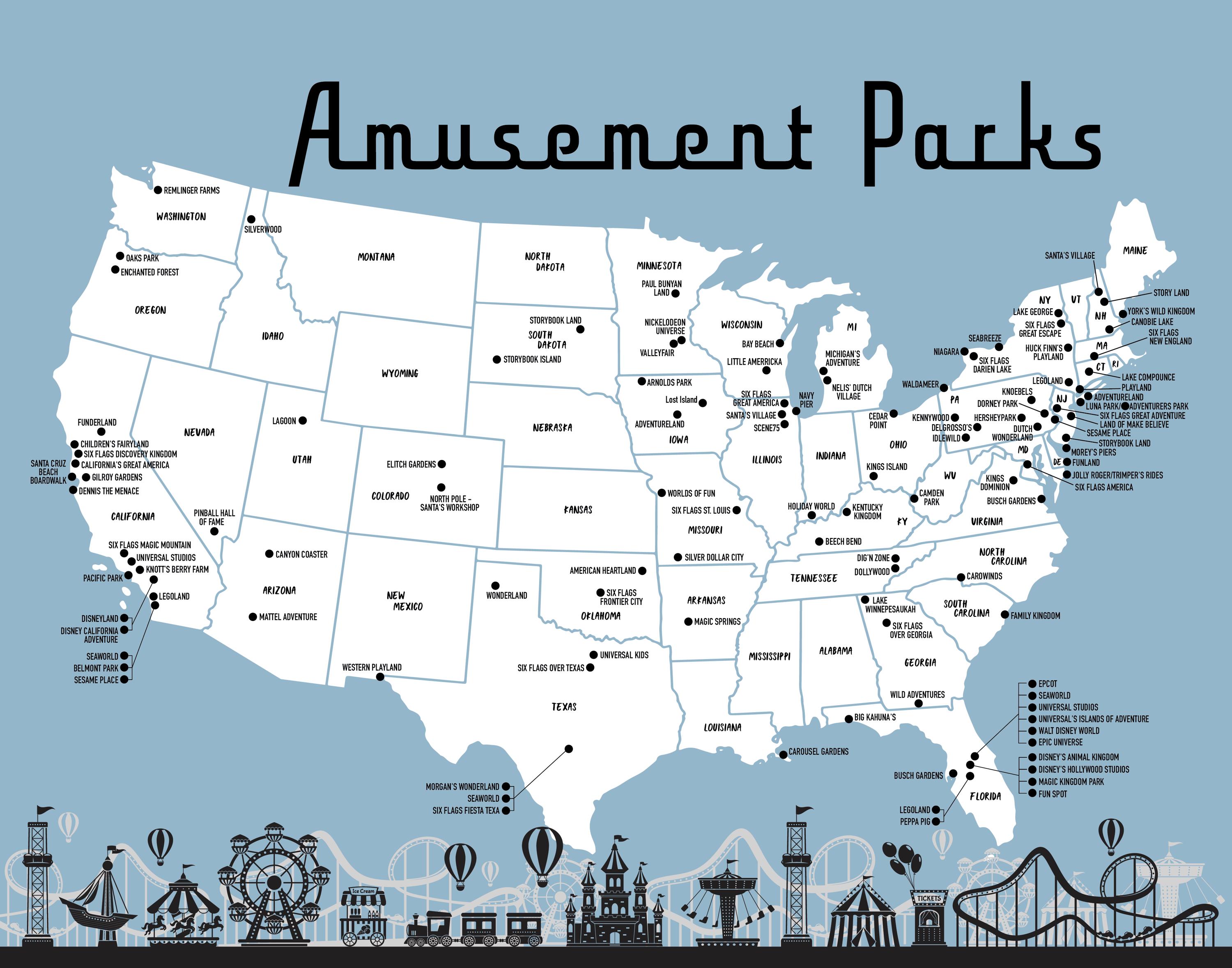 DIY Amusement Park US Map: Roller Coaster Push Pin Travel Tracker ...