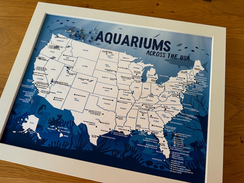 USA Aquariums Push Pin Map: Track Your Sea Life Adventures, Aquarium ...