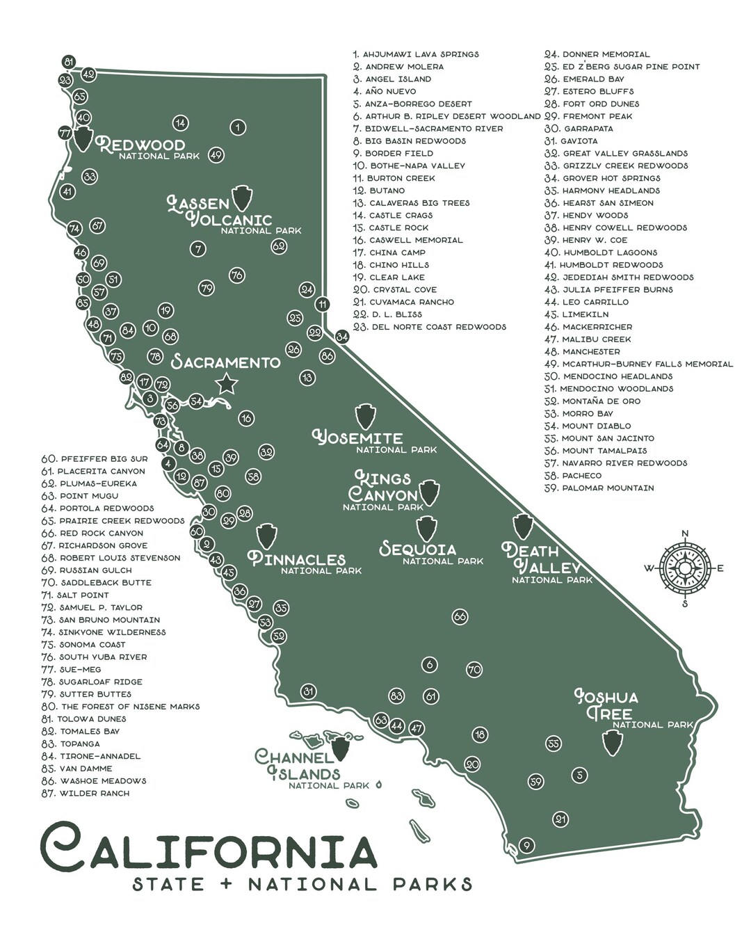 California State Park Push Pin Map, Wooden Tree Pins, Custom Map Gift ...
