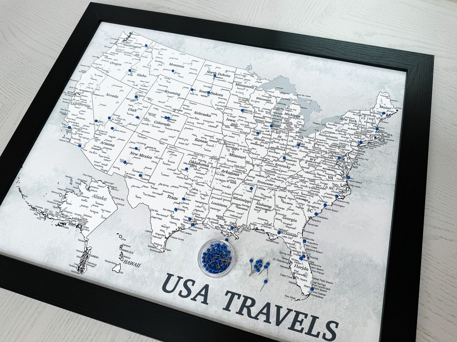 Personalized Push Pin US Travel Map: Major Cities & State Capitals ...