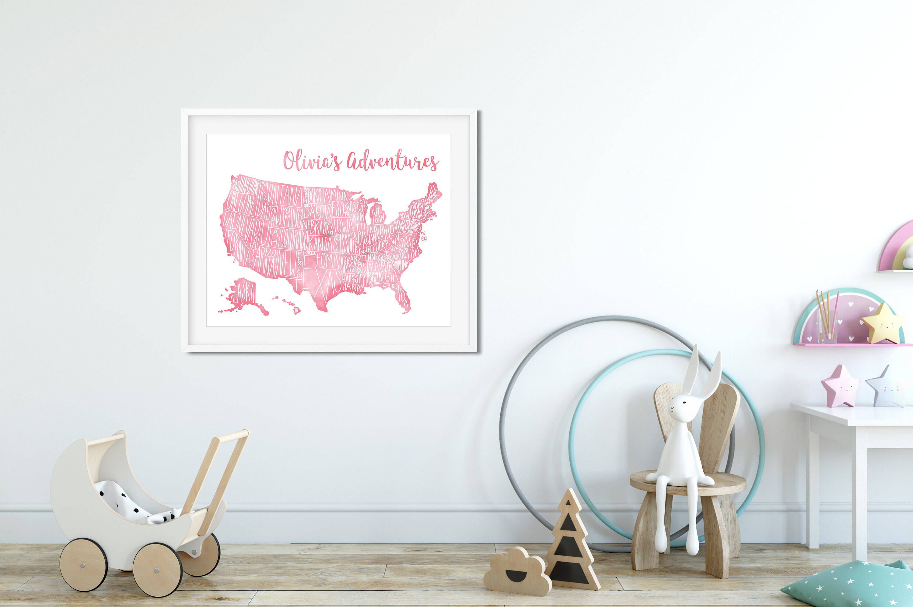 Nursery Decor Travel Pink USA Map United States Map Nursery | Etsy