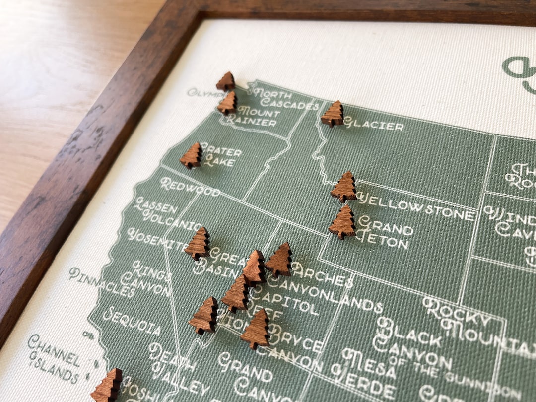 DIY National Park Push Pin Map With Tree Push Pins, Outdoors Travel USA ...
