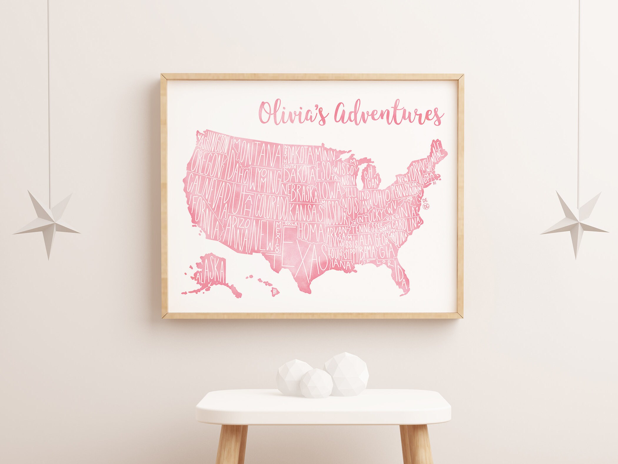 Nursery Decor Travel Pink USA Map United States Map Nursery | Etsy