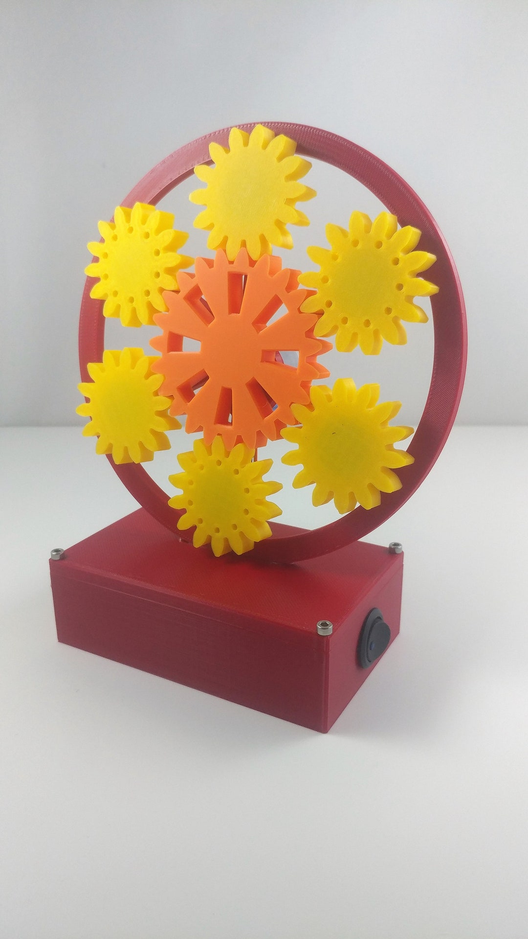 8" Living Gear Desk Art - 3D Printed Motorized Gears - Red/yellow ...