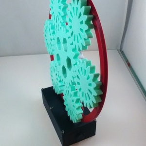 12" Living Gear Desk Art - 3D Printed Motorized Gears - Black/red/teal ...
