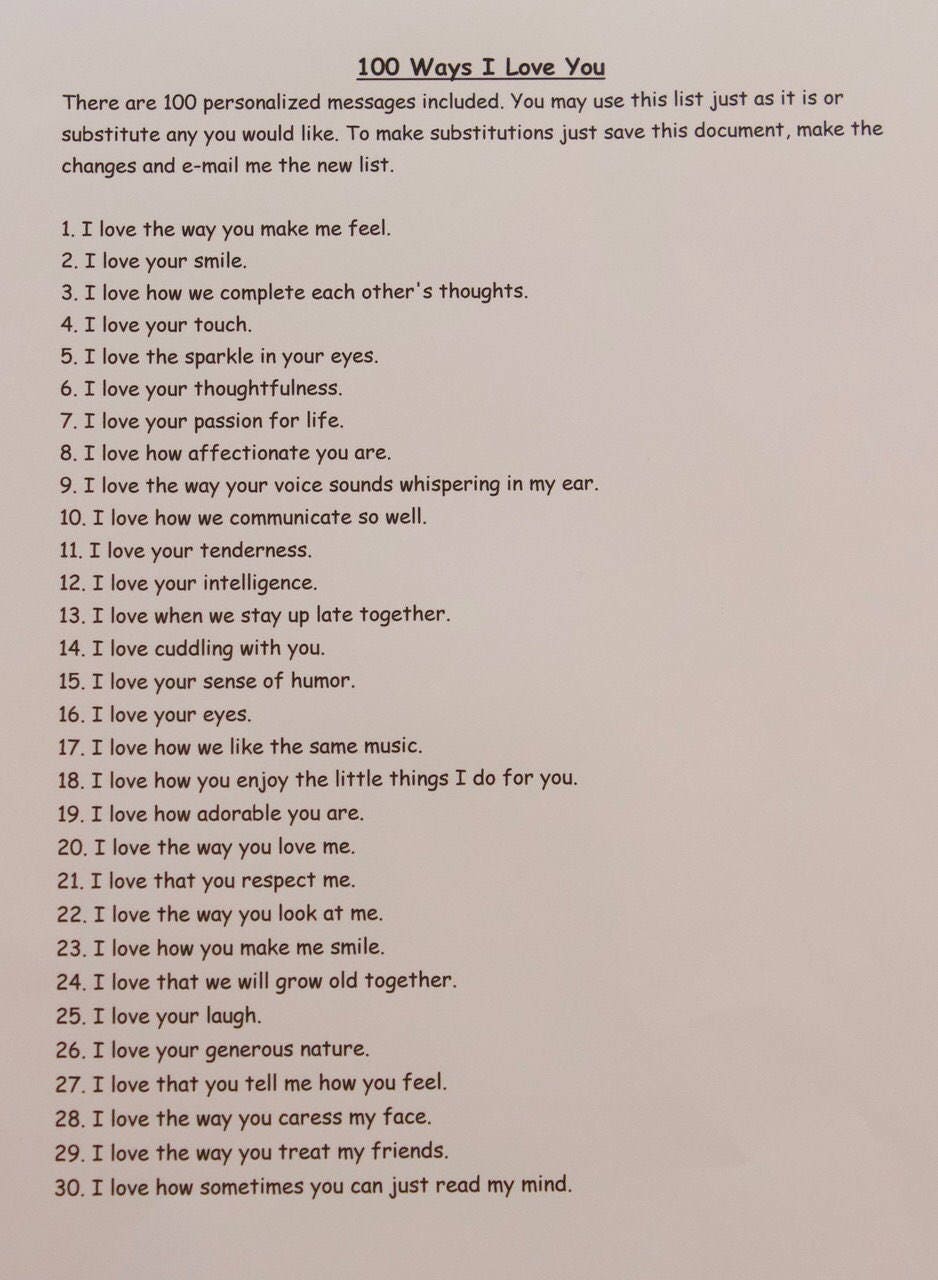 100 Reasons Why I Love You List