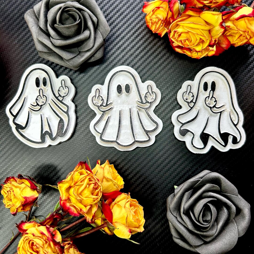Rude Ghost Wood Magnets set of 3, Middle Finger, Funny Home Decor, Gag ...