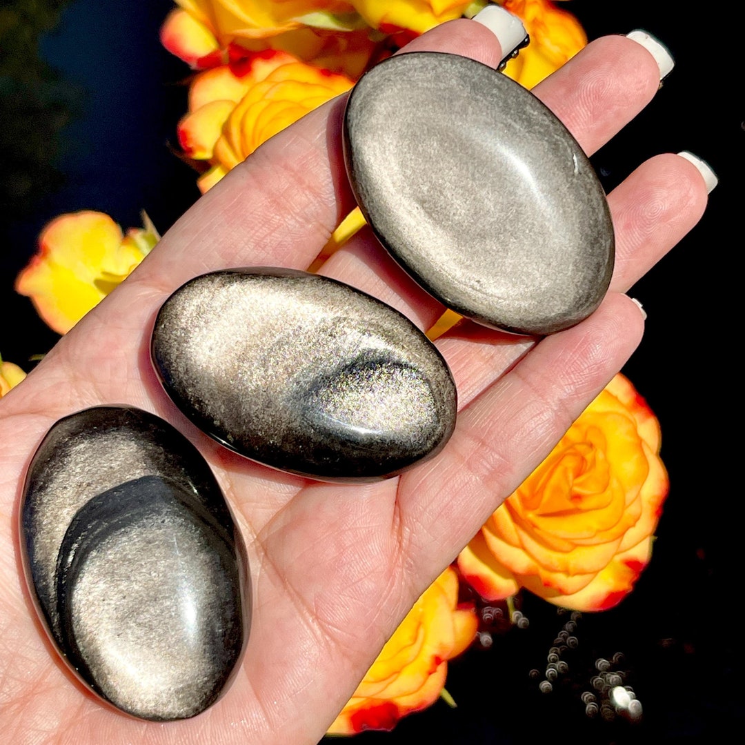 Silver Sheen Black Obisdian Palm Stone | Scrying Stone | Stocking ...