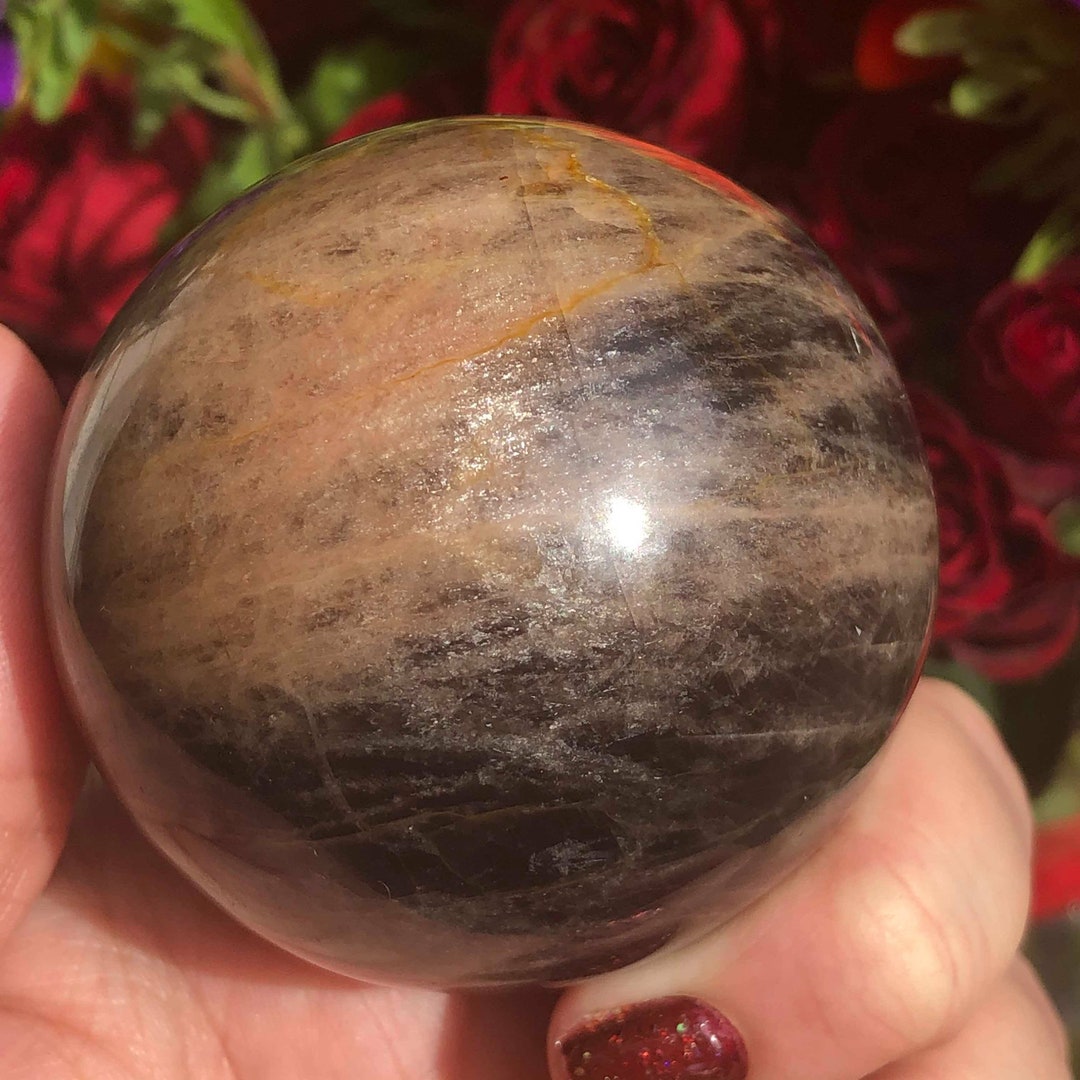 Solar Eclipse Black Moonstone Sunstone Sphere 57 Mm - Etsy