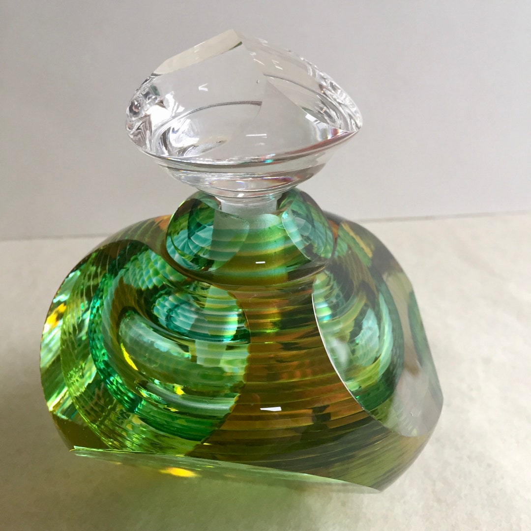 Blake Street Glass Perfume Bottle: Faceted Art Glass, Green Swirl ...