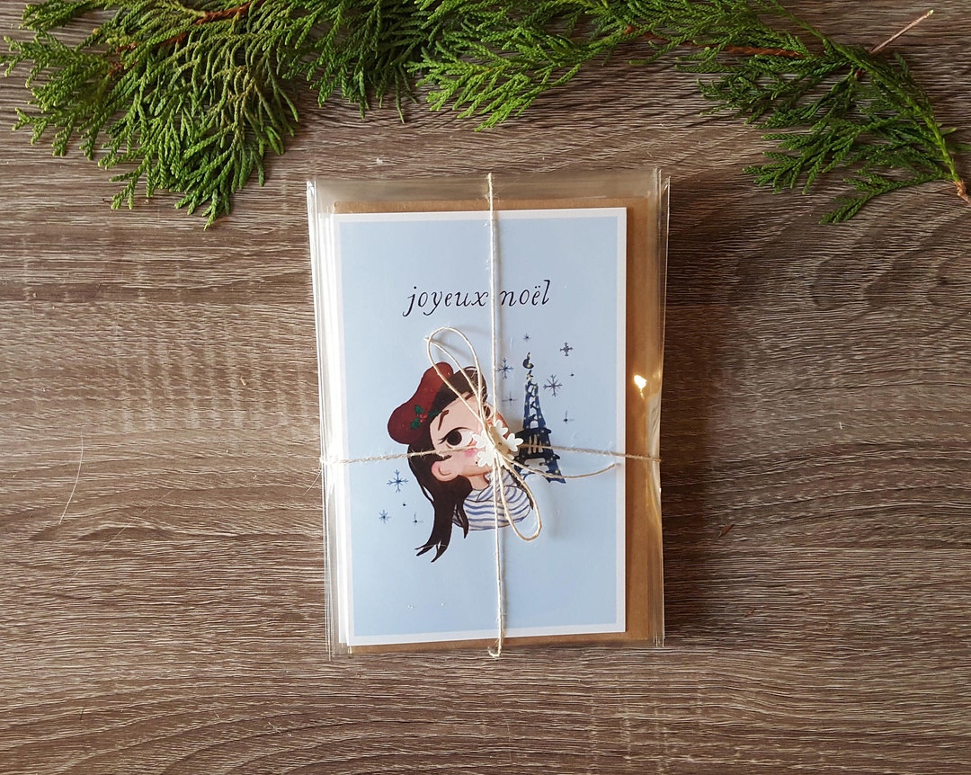Pack of 10: Parisian Girl Illustrated Christmas Card With French ...