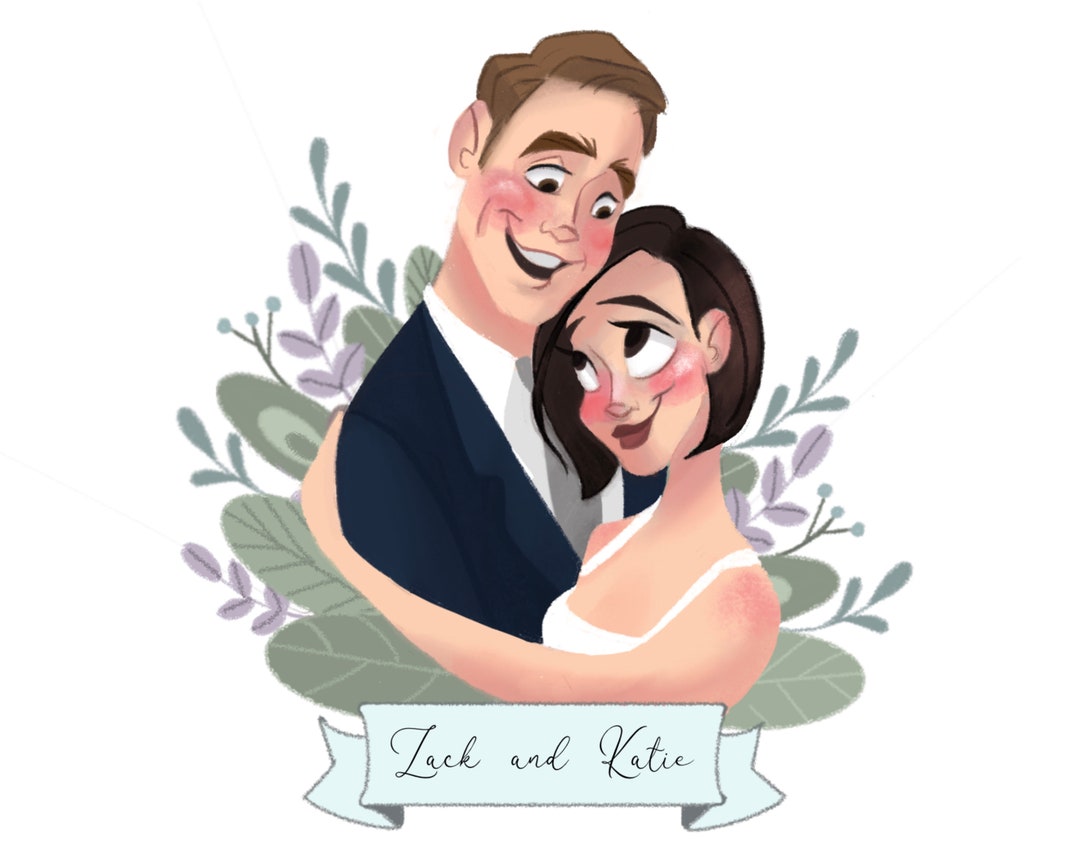 Couples Portrait Illustrated With Disney Inspired Style Great for ...