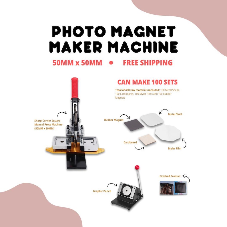 50MM Sharp-corner Square Photo Magnet Maker Kit – Includes Machine ...