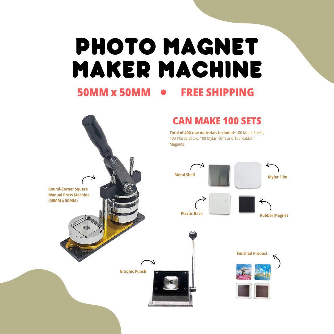 50MM Round-corner Square Photo Magnet Maker Kit – Includes Machine ...