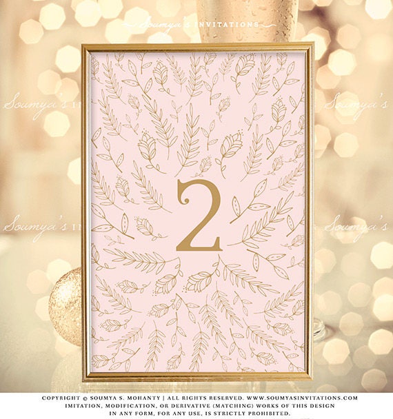 Blush Pink Table Numbers, Pink and Gold Wedding Decor, Rustic Wedding ...