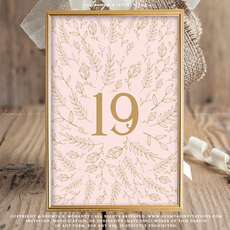 Blush Pink Table Numbers Pink and Gold Wedding Decor Rustic | Etsy