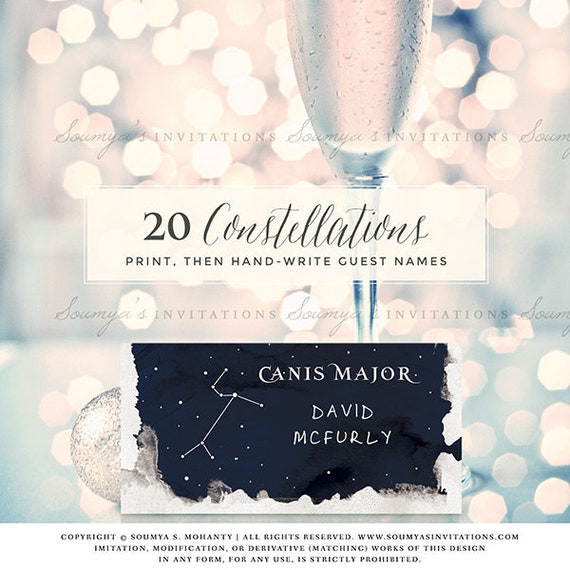 Constellation Star Celestial Place Cards Navy Blue Silver | Etsy