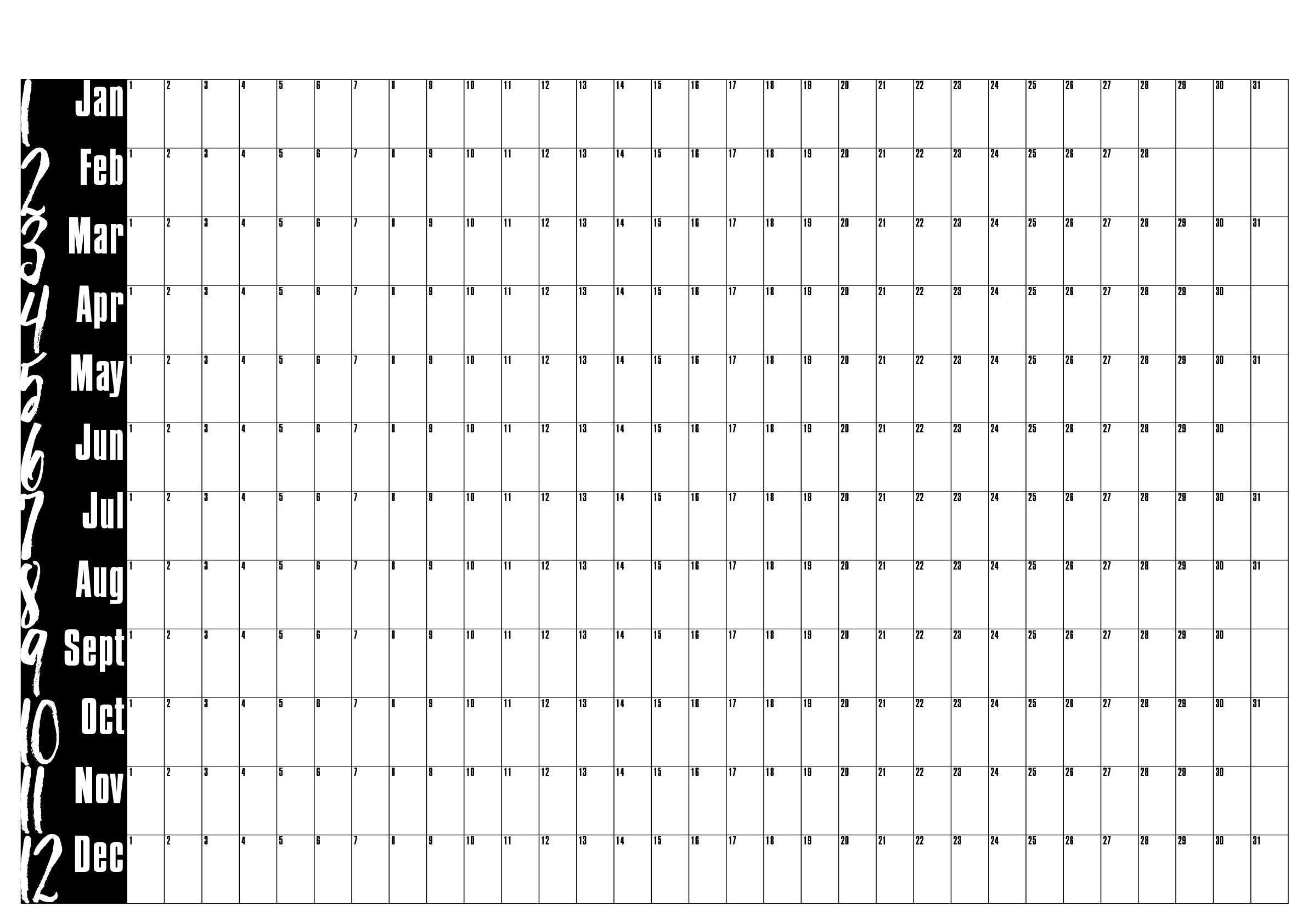 Perpetual Jan Dec Large Calendar PRINTABLE Landscape Wall Business ...