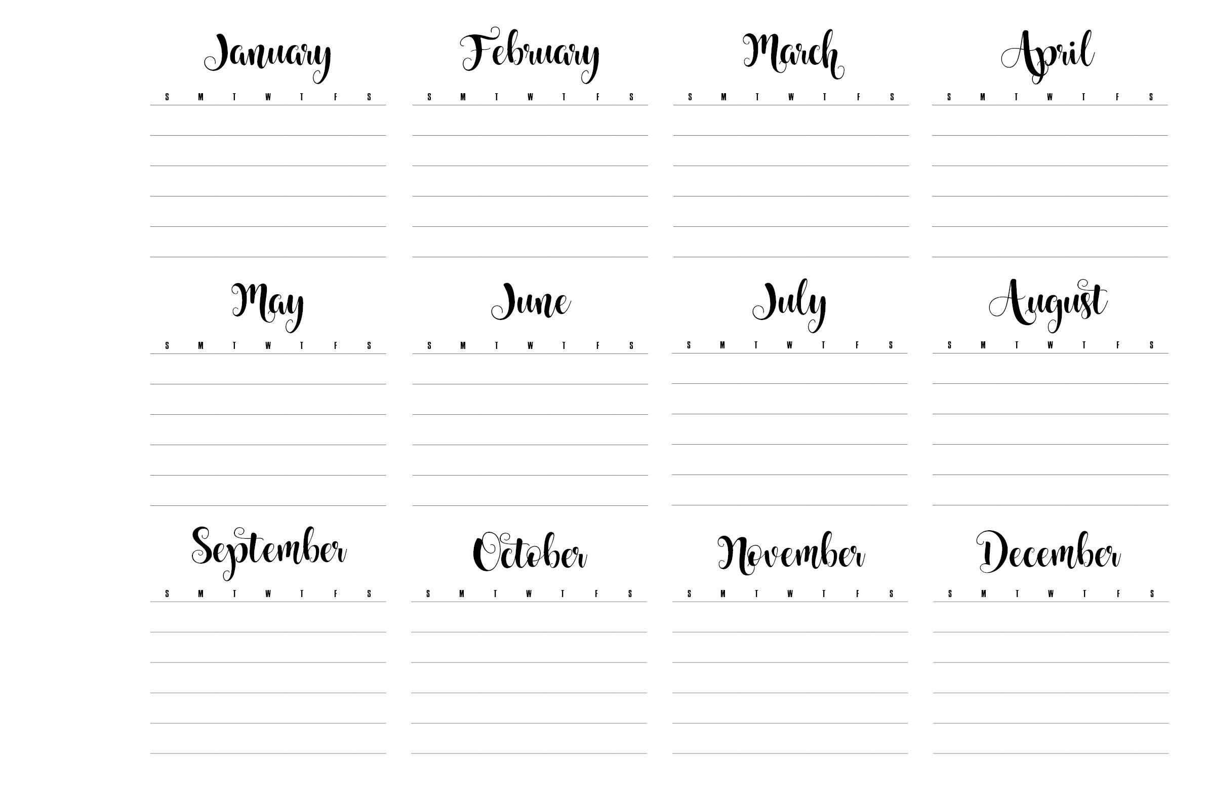 Perpetual Jan Dec Large Calendar PRINTABLE Landscape Wall - Etsy