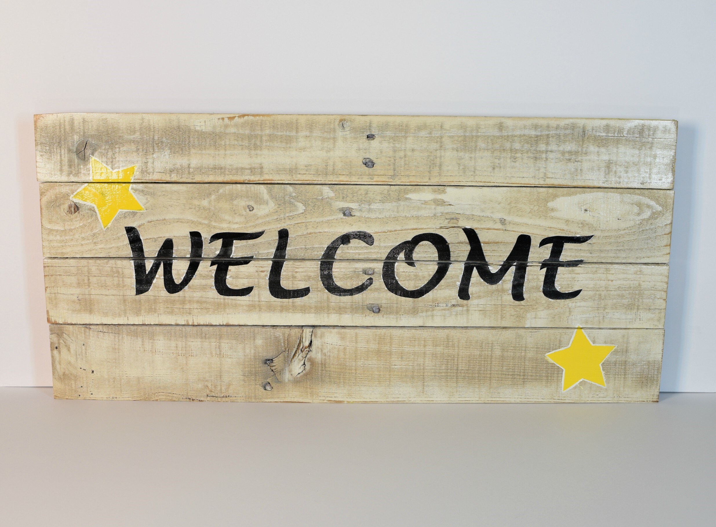 Recycled Rustic Welcome Sign, Repurposed Pallet Plague, White and Black ...